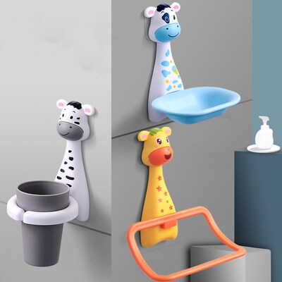 Wall Mounted Toothbrush Holder Soap Box Towel Rack Cartoon