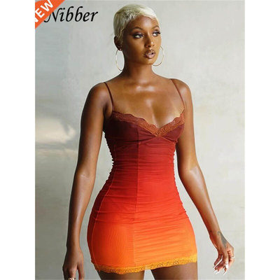 Nibber Fashionable Gradient Color Bodycon Women Mini Dress S