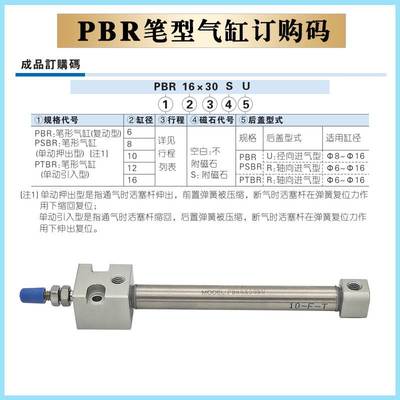 亚德客气缸PBR6X8X10X15X20X25X30X40X50X60X75X80X100X125SU/SR