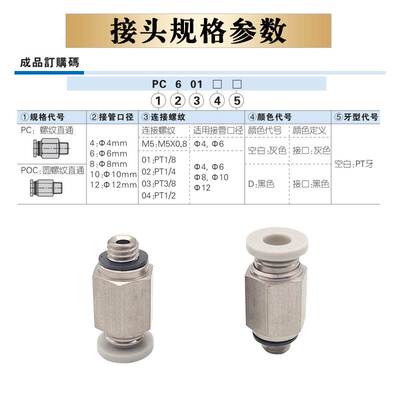 正品亚德客直通接头 PC4-M5 PC401 PC402 PC6 601 PC602 603 604
