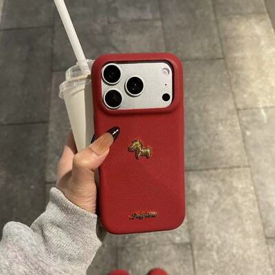 金箔小马适用于苹果17promax手机壳16pro新款Mate70皮纹tpu防摔vivox300高级感Reno14全包软小米17pro保护套