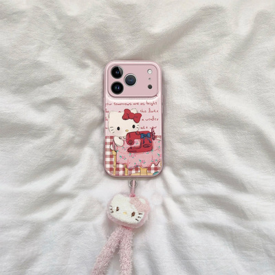 可爱裁缝kt猫适用苹果17promax毛绒挂绳手机壳16pro华为mate70新款糖果气垫壳pura70防摔OPPOReno13/vivos20