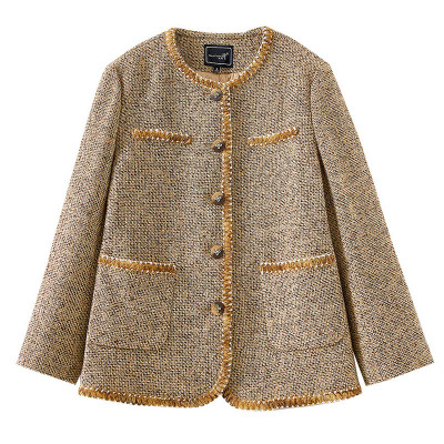 织带拼接厚毛呢外套时尚休闲大衣