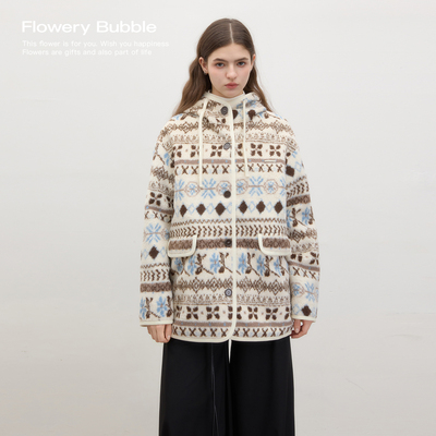 Flowery Bubble泡沫花市「温柔叙事」费尔岛连帽仿羊羔毛加绒外套