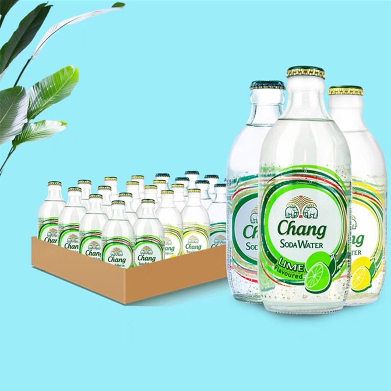 24瓶整箱泰国进口无糖泰象苏打水chang牌青柠檬苏打气泡水弱碱性