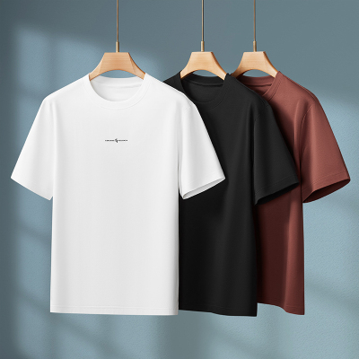 半吨大码夏季男士纯色T恤圆领纯色百搭男装上衣透气凉爽短袖3140