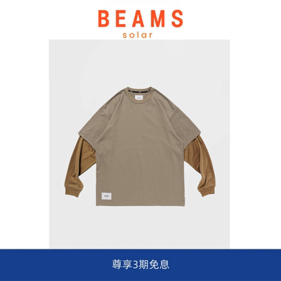 【现货】SOLAR BEAMS潮牌WTAPS字母印花假两件圆领长袖T情侣上衣