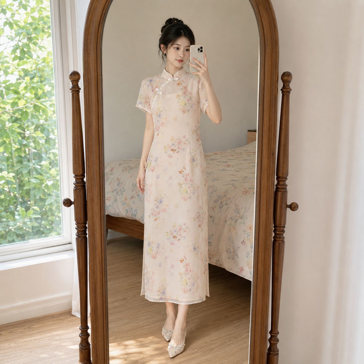 粉色温柔新中式夏季短袖旗袍女2026新款改良日常可穿年轻款连衣裙