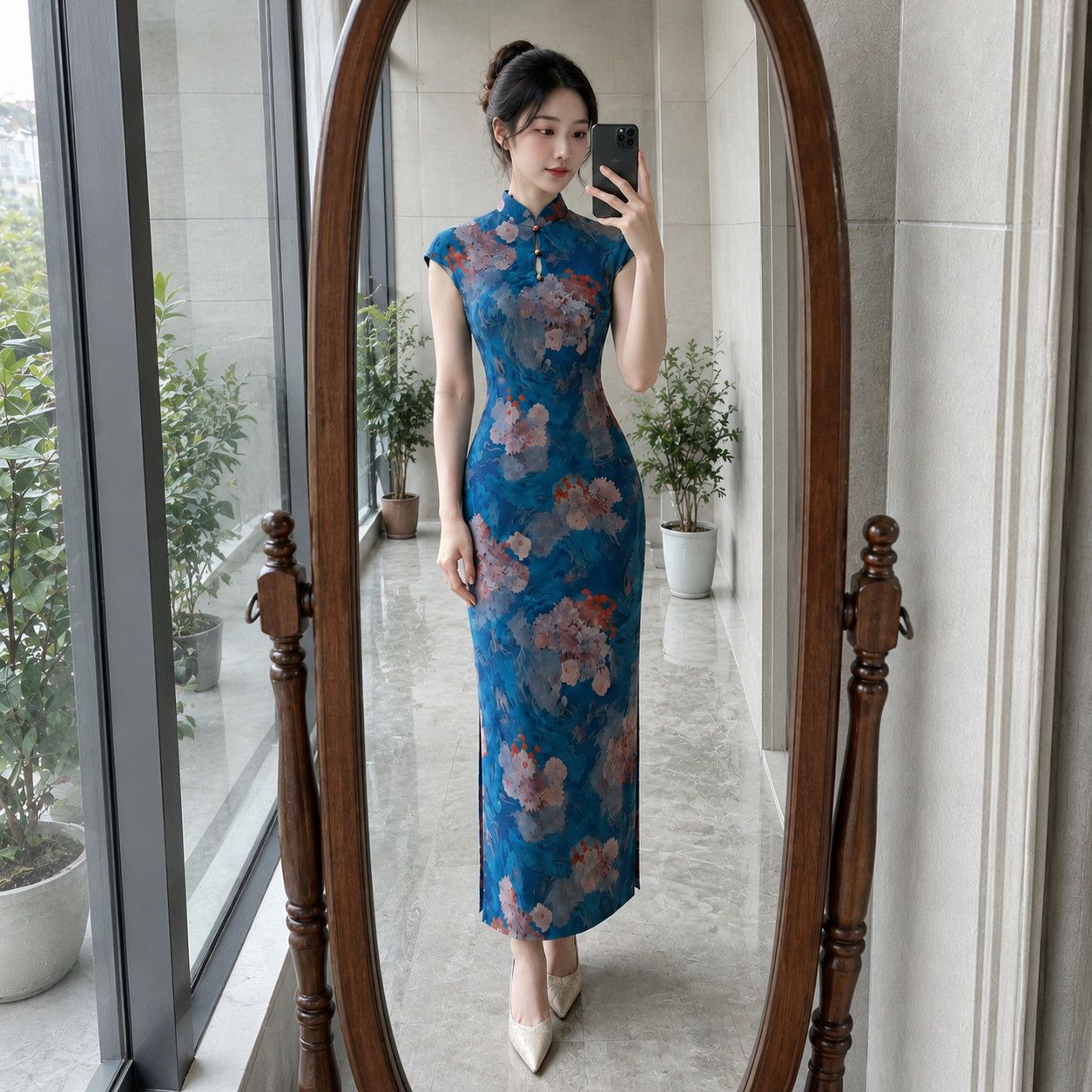 2026新款新中式改良旗袍女夏无袖雾蓝色连衣裙年轻款日常可穿修身