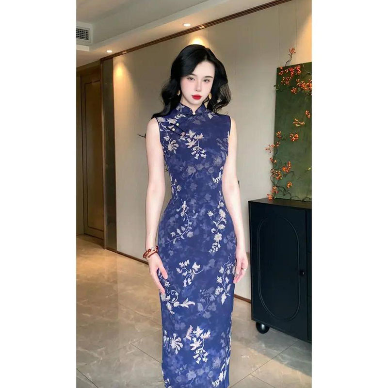 【静婉】夏季新中式日常显瘦修身年轻款旗袍改良印花国风连衣裙女