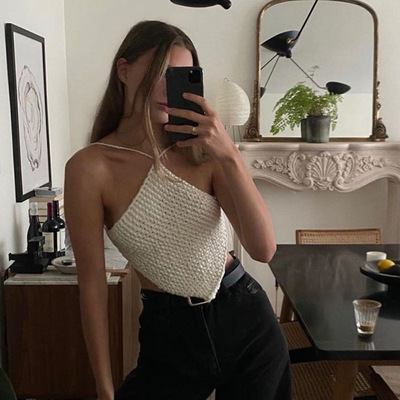 Off-the-Shoulder Halter Strap Sling纯色露肩挂脖绑带百搭吊带