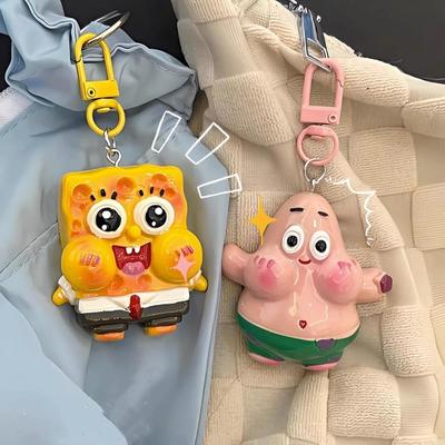 Cute SpongeBob and Patrick Star Cartoon Resin Keychain, Ador