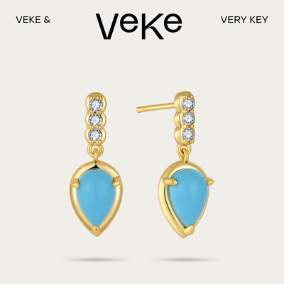 VEKE「蓝涟」水滴形镶钻时尚款高级设计感耳环耳钉女SE19845A