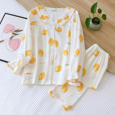 Printed V-neck long sleeved housewear印花V领长袖休闲家居套装