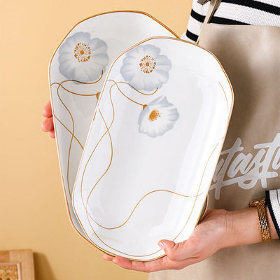 2只装鱼盘子陶瓷长方形鱼盘大号日式水果盘餐具套装瓷饭盘子组合