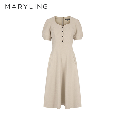 MARYLING玛俪琳奥莱outlets夏沙色LOGO提花半袖连衣裙A1ECW63620