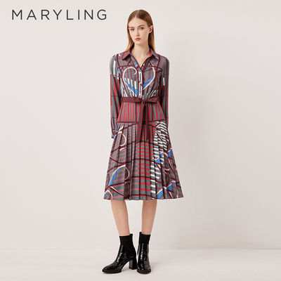 MARYLING玛俪琳奥莱outlets秋艺术感衬衫式长款连衣裙A1FGW61410