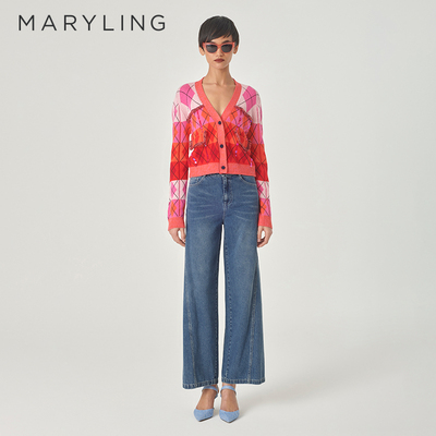 MARYLING玛俪琳奥莱outlets春牛仔蓝宽松版型牛仔长裤A1EAW51310