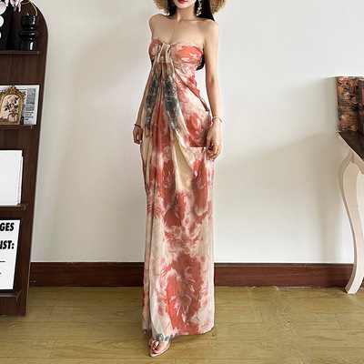 跨境欧美风2025夏季新款女装氛围感繁华气质显瘦小众高级感连衣裙