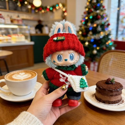 labubu三代新款新年娃衣平静前方高能背带裤幸运多巴胺拉布布衣服