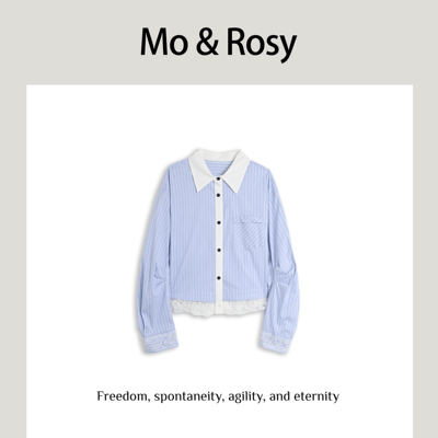 【入驻首秀】MO&ROSY【蝶恋语】撞色竖条纹拼接衬衫MR327W093