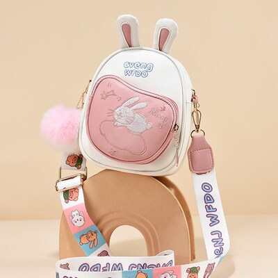 卡通包包女斜挎包女包新款可爱白兔兔耳装饰女孩小包宽肩带