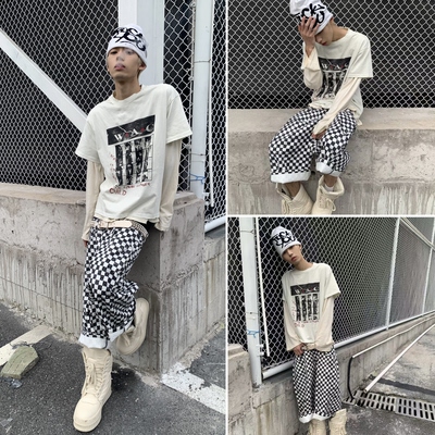 CAXx满钻手绘棋盘格七分裤Checkered seven-inch pants
