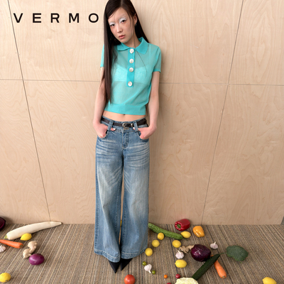VERMO天然贝壳扣亚麻棉针织上衣