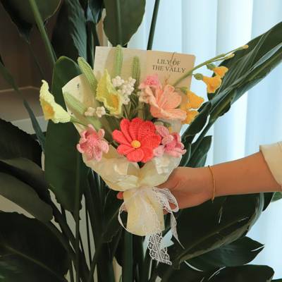 成品毛线玫瑰花束手工编织