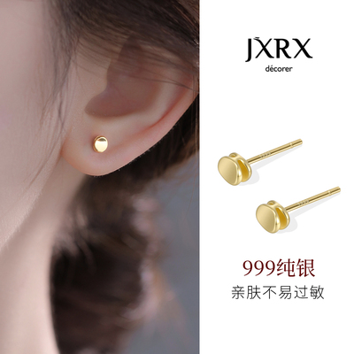 JXRXs999纯银金色豆豆耳钉女2025新款爆款养耳洞耳环睡觉免摘耳饰