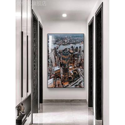 网红竖幅落地大尺寸城市风景饰画画走廊玄关画画建筑摄影艺术挂装
