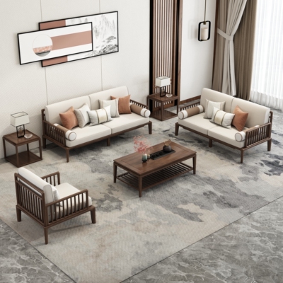 宋氏美学新中式黑胡桃木沙发禅意