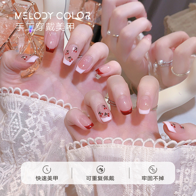 【樱桃】纯手工穿戴甲手绘奶油樱桃艺术美甲指甲贴Melodycolor