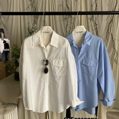 Q.T SEASONS-26年春款简约百搭纯色衬衫(配腰带)(没有墨镜)5517