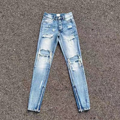 明亮叔出品4th水洗破洞蓝牛