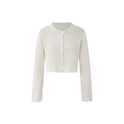 EATMI混纺金银丝翻领针织开衫