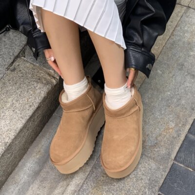 【穿靴子的猫】冬季复古百搭女加绒加厚保暖短筒增高厚底雪地靴
