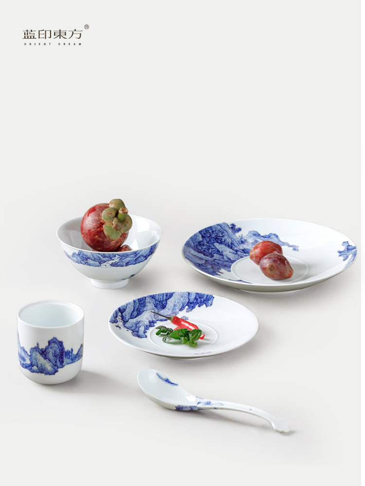 蓝本东方景德镇餐具家用陶瓷碗高温青花瓷饭碗乔家喜宴碗套装礼盒