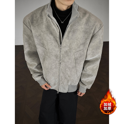 美拉德复古飞行员夹克棉服男款冬季加绒加厚廓形立领棒球棉衣外套