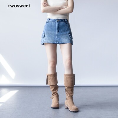 twosweet 美式复古水洗蓝工装牛仔裙裤夏季防走光miniA字超短裙女