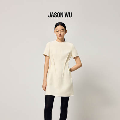 【绵羊毛】JASON WU新款优雅粗花呢立体褶皱连衣裙裙子女
