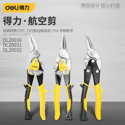 250mm毫米航空剪得力DL20030直1左2右弯头猝火抛光铁皮剪
