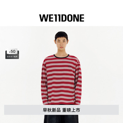 WE11DONE26早秋新品男女同款水钻样式Logo条纹长袖T恤时尚休闲