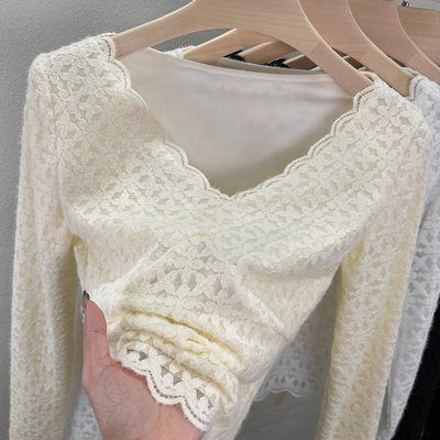 秋冬打底衫蕾丝内搭2026新款感V领保暖上1226k