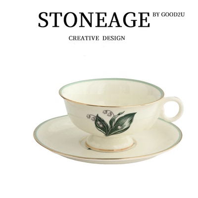 高颜值铃兰美式咖啡杯碟套装景德镇手作陶瓷折腰杯拉花拿铁杯礼物