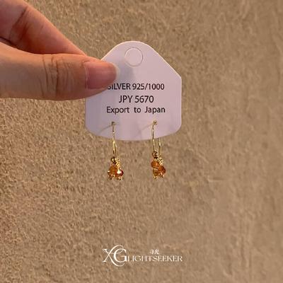 法式复古咖色圆形仿水晶流苏耳环