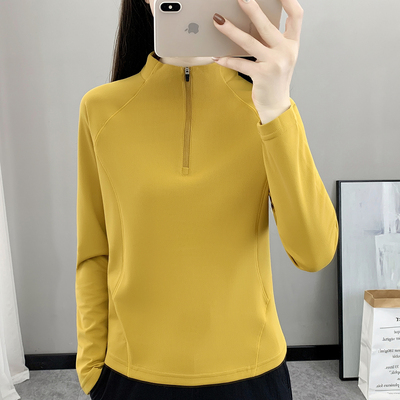 长袖T恤女立领春夏2026新款跑步登山运动健身吸湿排汗纯色速干衣