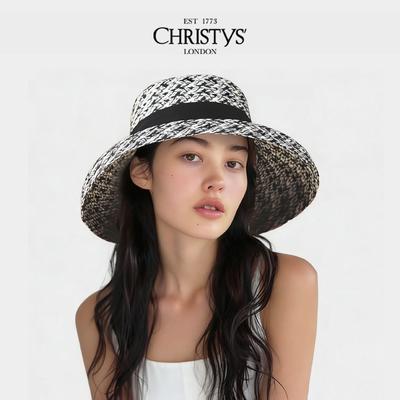【2026新品】Christys'百年皇室品牌 黑白编织大帽檐优雅赫本草帽