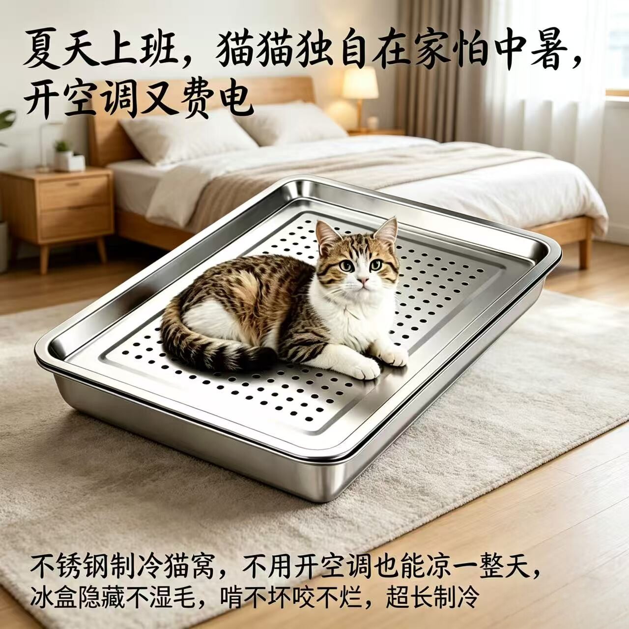 宠物不锈钢猫窝夏季降温神器猫盆易清洗制冷垫子冰窝大号加深睡觉