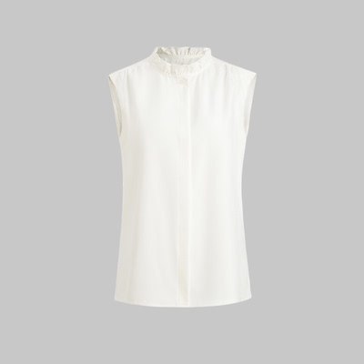 叠穿神器大洪官方荷叶领无袖衬衫